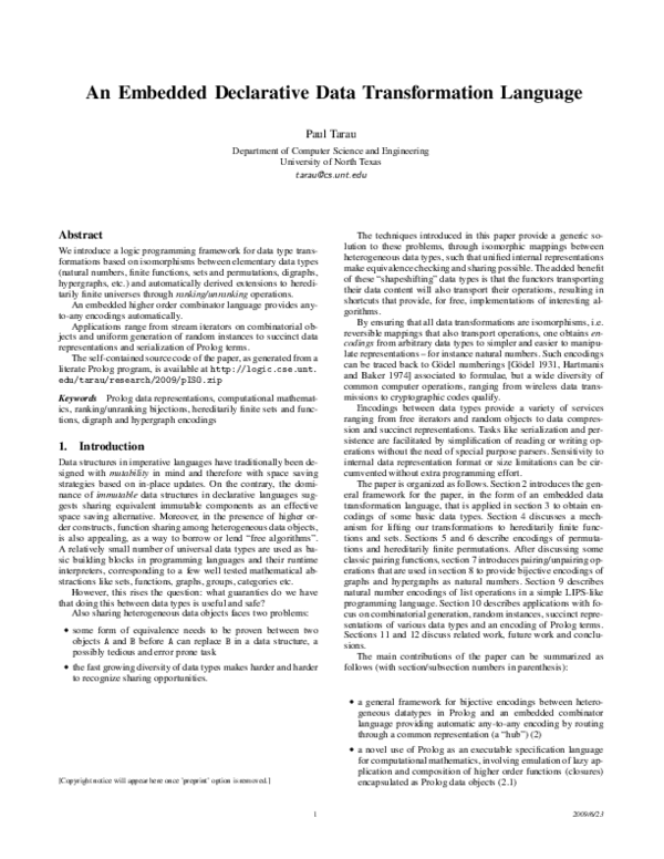 Pdf An Embedded Declarative Data Transformation Language Paul Tarau