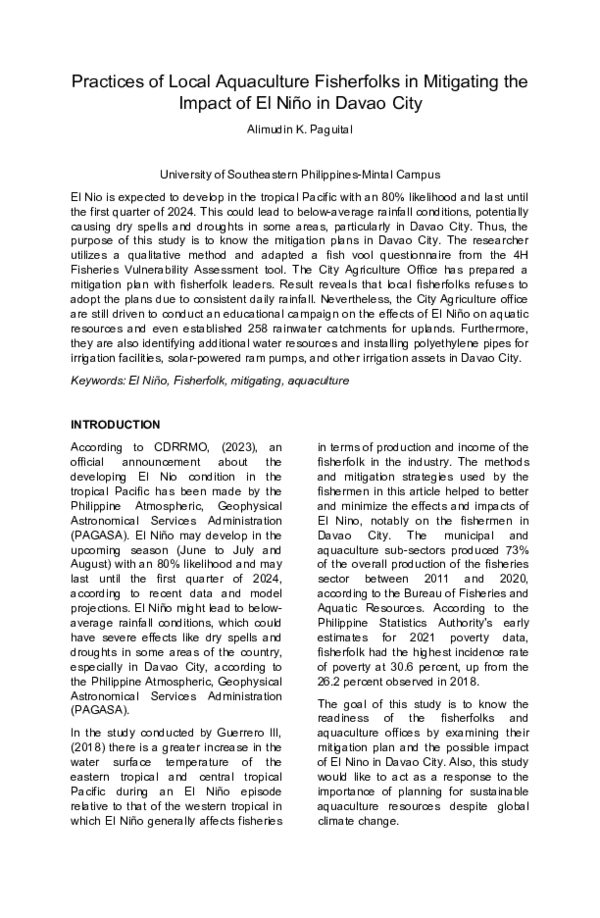 (DOC) Practices of Local Aquaculture Fisherfolks in Mitigating the ...