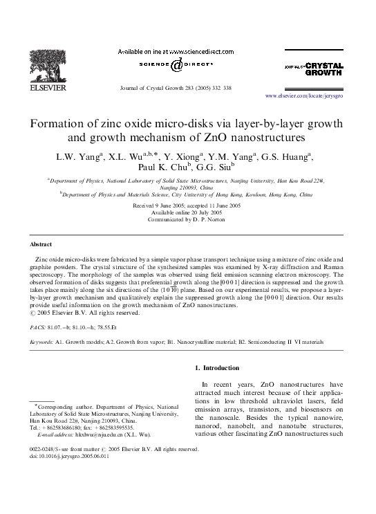 (PDF) Formation of zinc oxide micro-disks via layer-by-layer growth and growth mechanism of ZnO ...