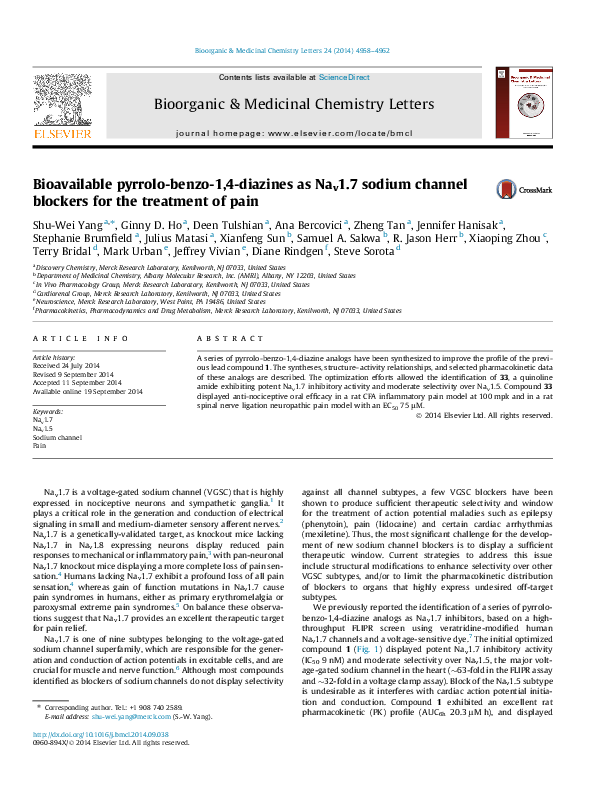 (PDF) Bioavailable pyrrolo-benzo-1,4-diazines as Nav1.7 sodium channel blockers for the ...