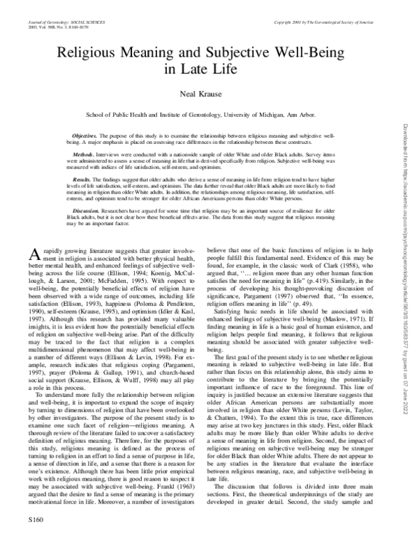 Religious Meaning and Subjective Well-Being in Late Life
