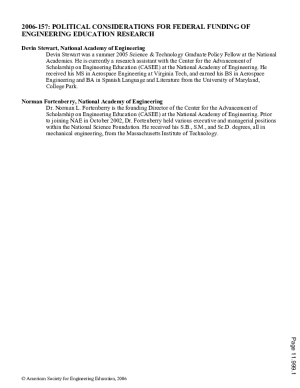 (PDF) Political Considerations For Federal Funding Of Engineering ...