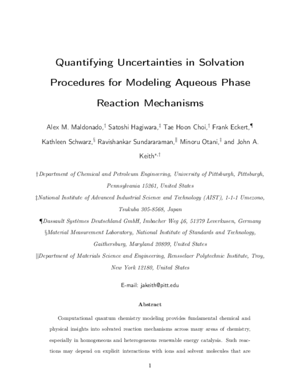 (PDF) Quantifying Uncertainties in Solvation Procedures for Modeling Aqueous Phase Reaction ...