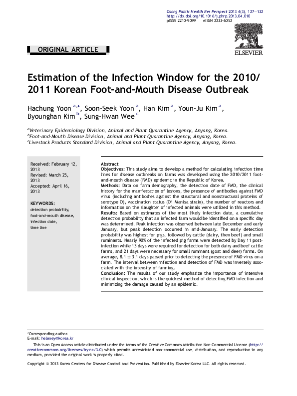 (PDF) Estimation of the Infection Window for the 2010/2011 Korean Foot ...