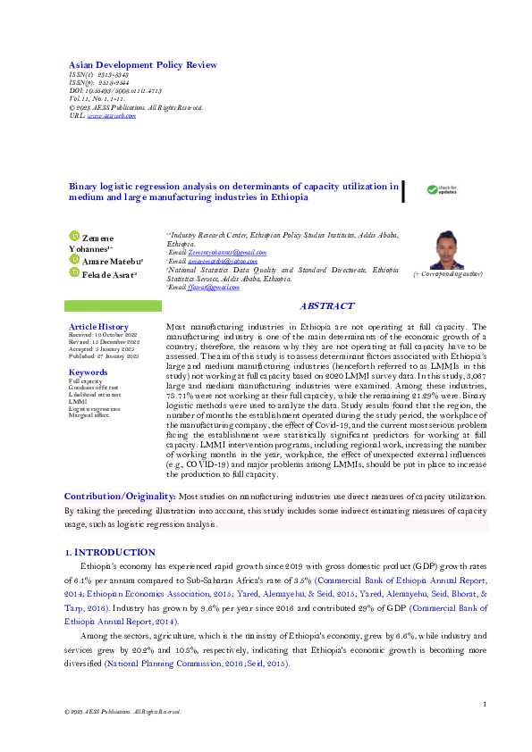 (PDF) Binary logistic regression analysis on determinants of capacity utilization in medium and ...