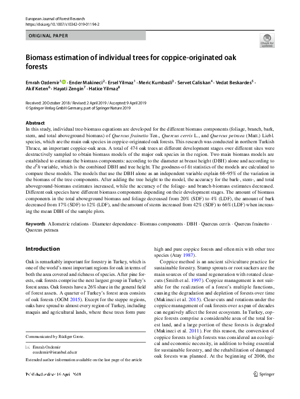(PDF) Biomass estimation of individual trees for coppice-originated oak forests