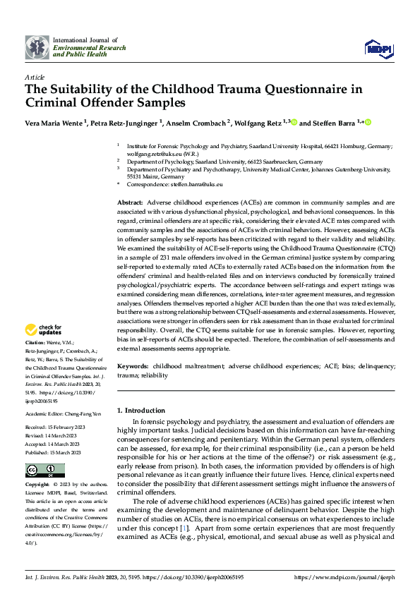(PDF) The Suitability of the Childhood Trauma Questionnaire in Criminal ...