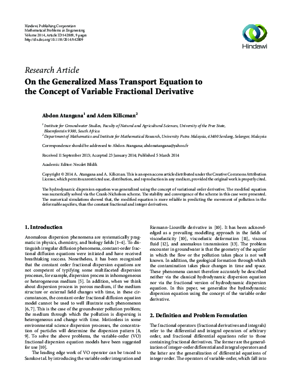 (PDF) On the Generalized Mass Transport Equation to the Concept of ...