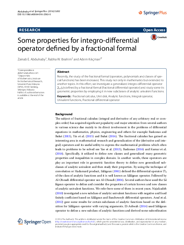 Pdf Some Properties For Integro Differential Operator Defined By A 8914
