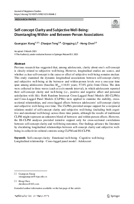 (PDF) Self-concept Clarity and Subjective Well-Being: Disentangling ... (PDF) Self-concept Clarity and Subjective Well-Being: Disentangling ...