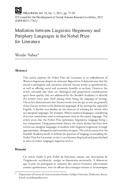 (PDF) Mediation between Linguistic Hegemony and Periphery Languages in ...