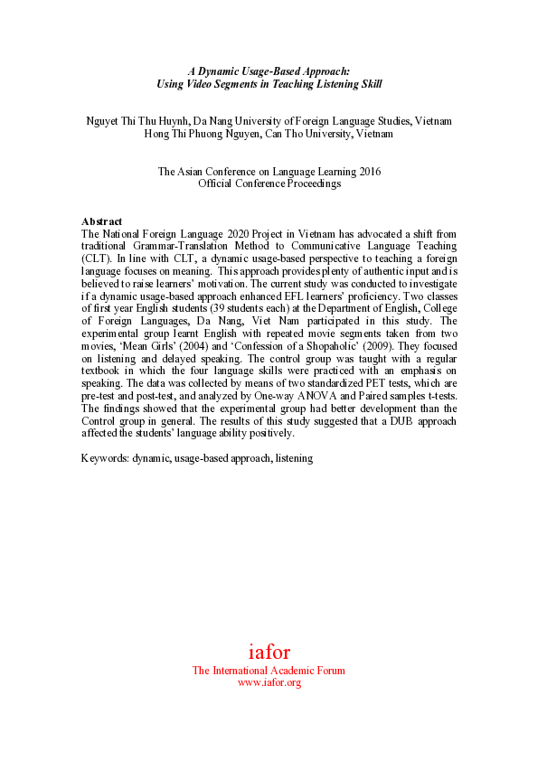 (PDF) A Dynamic Usage-Based Approach: Using Video Segments in Teaching Listening Skill