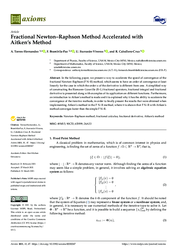 Pdf Fractional Newtonraphson Method Accelerated With Aitkens Method