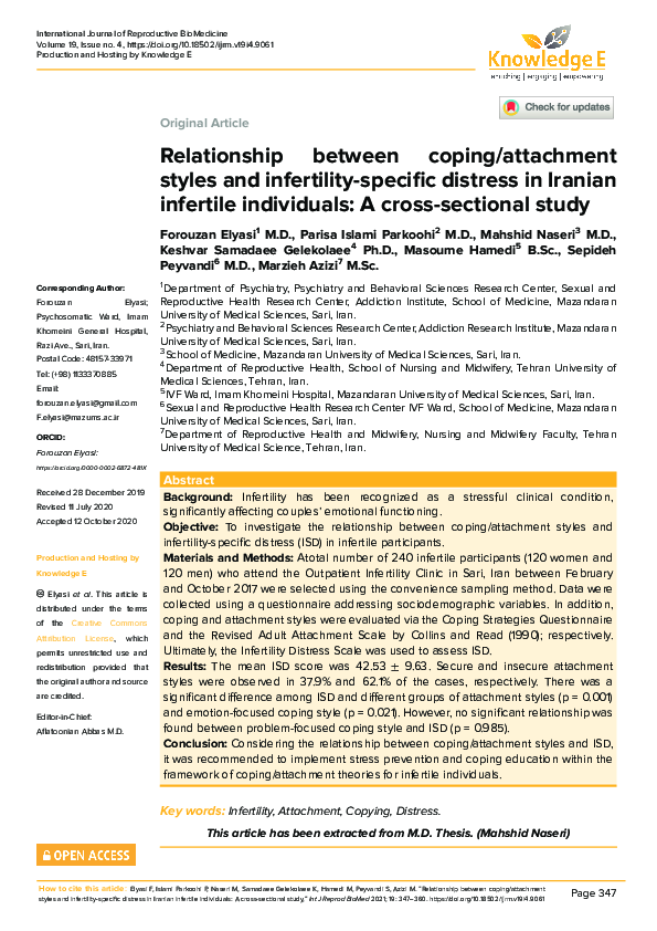 (PDF) Relationship between coping/attachment styles and infertility ...