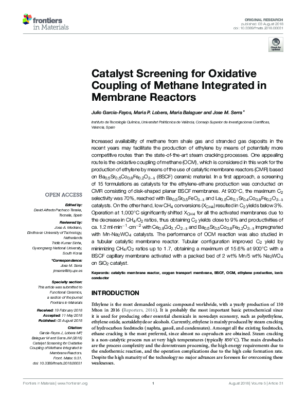 (PDF) Catalyst Screening for Oxidative Coupling of Methane Integrated ...