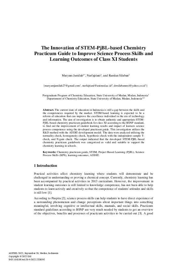(PDF) The Innovation of STEM-PjBL-based Chemistry Practicum Guide to Improve Science Process ...