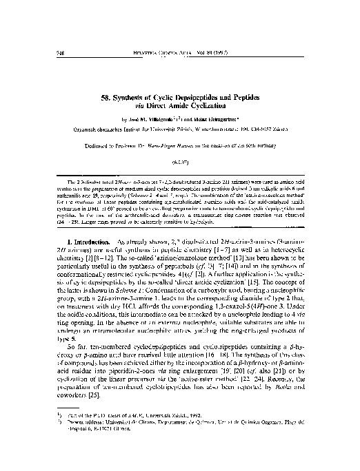 (PDF) Synthesis of Cyclic Depsipeptides and Peptidesvia Direct Amide ...