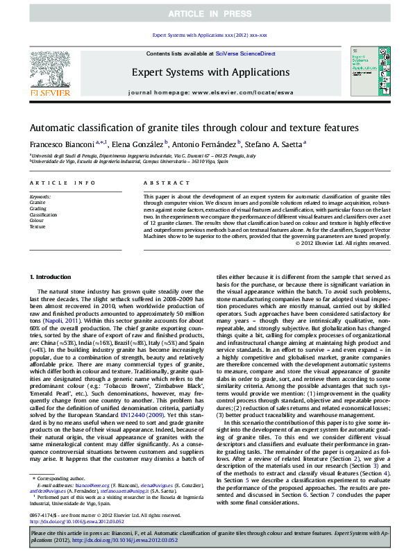 (PDF) Automatic classification of granite tiles through colour and ...