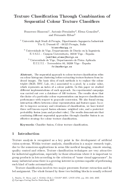 Pdf Texture Classification Through Combination Of Sequential Colour Texture Classifiers