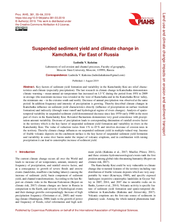 (PDF) Suspended sediment yield and climate change in Kamchatka, Far East of Russia