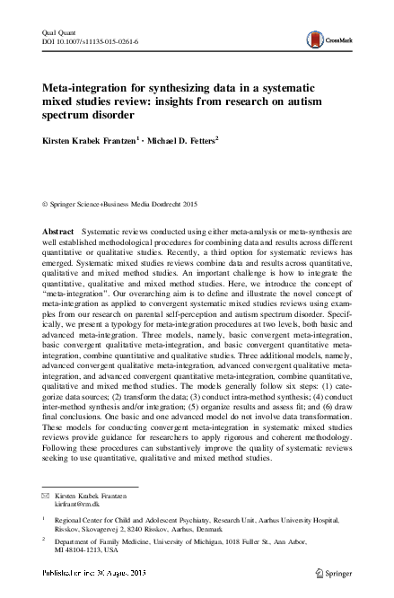 (PDF) Meta-integration for synthesizing data in a systematic mixed studies review: insights from ...