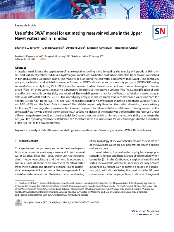 (PDF) Use of the SWAT model for estimating reservoir volume in the ...