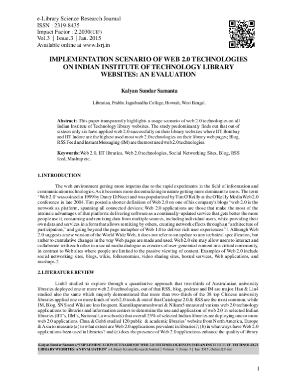 (PDF) Implementation Scenario of Web 2.0 Technologies on Indian Institute of Technology Library ...