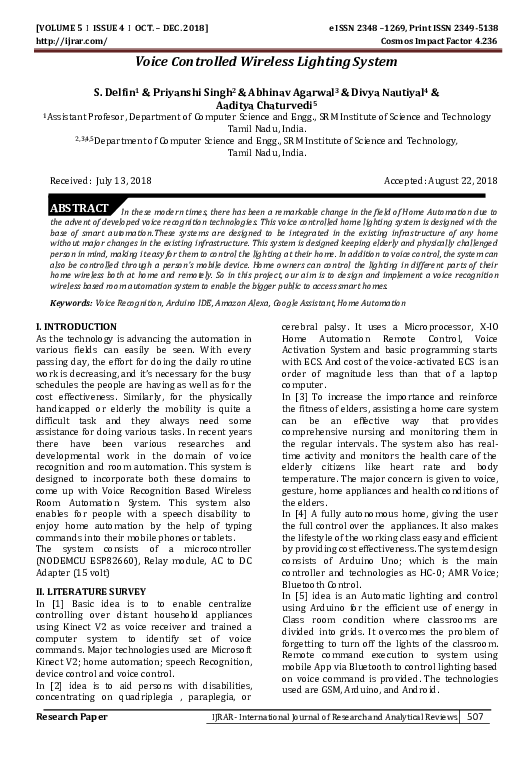 (PDF) Voice Controlled Wireless Lighting System