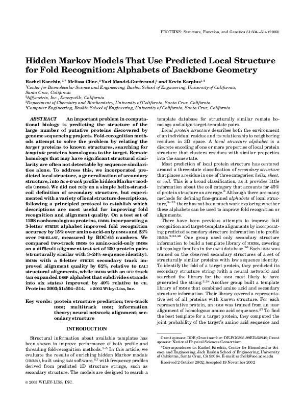 (PDF) Hidden Markov models that use predicted local structure for fold ...