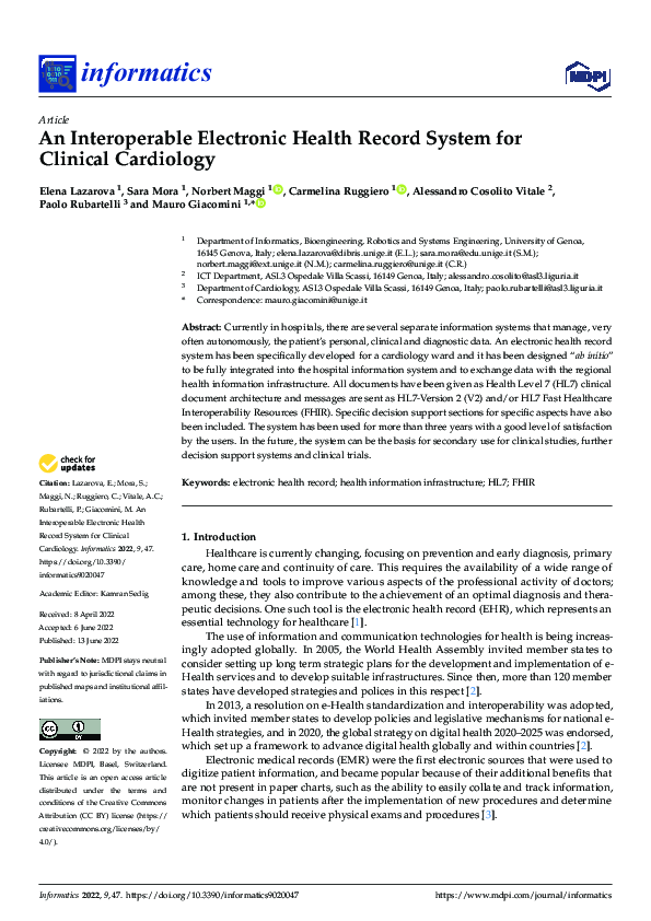 Pdf An Interoperable Electronic Health Record System For Clinical Cardiology