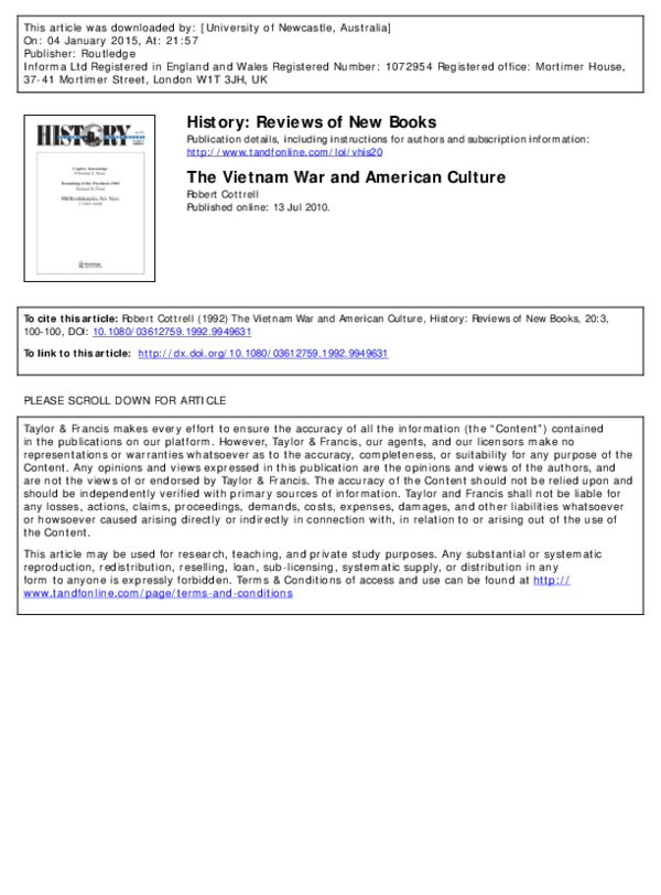 (PDF) The Vietnam War and American Culture