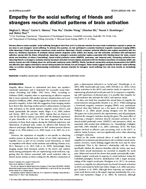 (PDF) Empathy for the social suffering of friends and strangers ...
