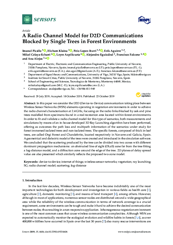 (PDF) A Radio Channel Model for D2D Communications Blocked by Single Trees in Forest Environments
