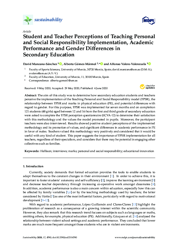(PDF) Student and Teacher Perceptions of Teaching Personal and Social Responsibility ...