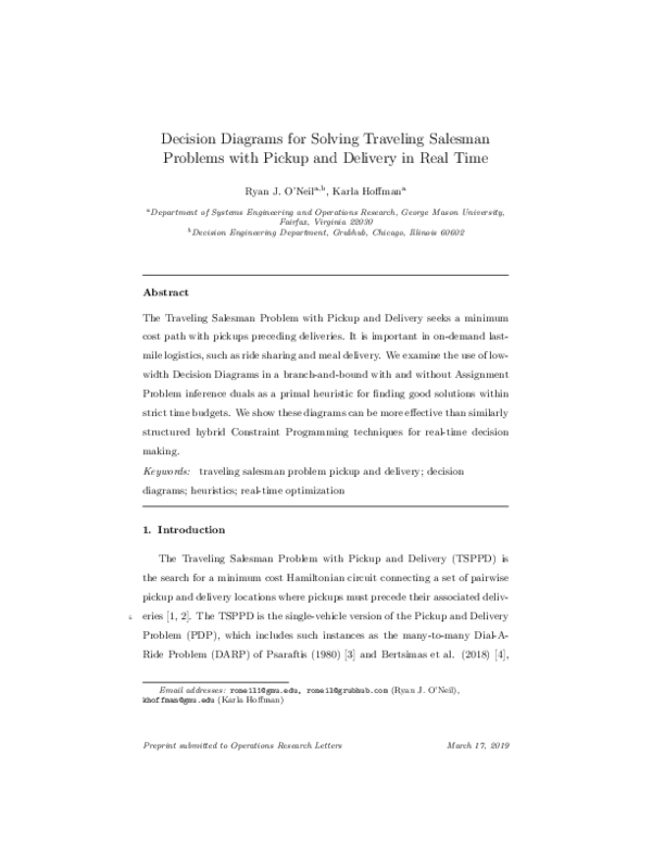 (PDF) Decision diagrams for solving traveling salesman problems with pickup and delivery in real ...