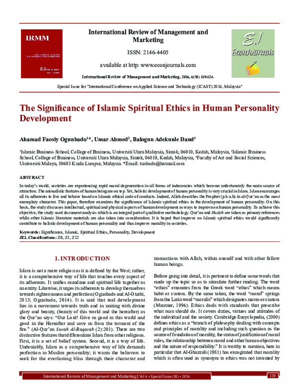 (PDF) Islamic Ethics and Human Personality Development