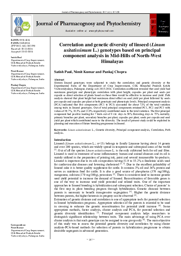 (PDF) Correlation and genetic diversity of linseed (Linum usitatissimum L.) genotypes based on ...