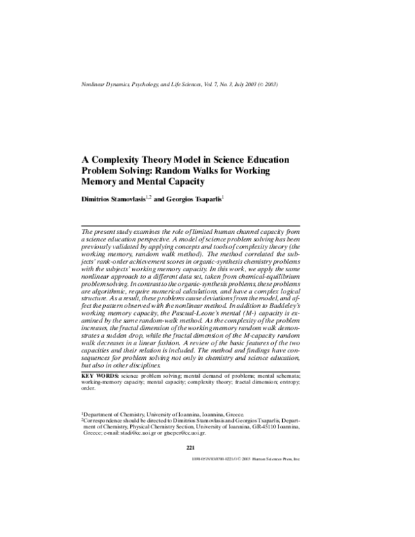 (PDF) A Complexity Theory Model in Science Education Problem Solving: Random Walks for Working ...