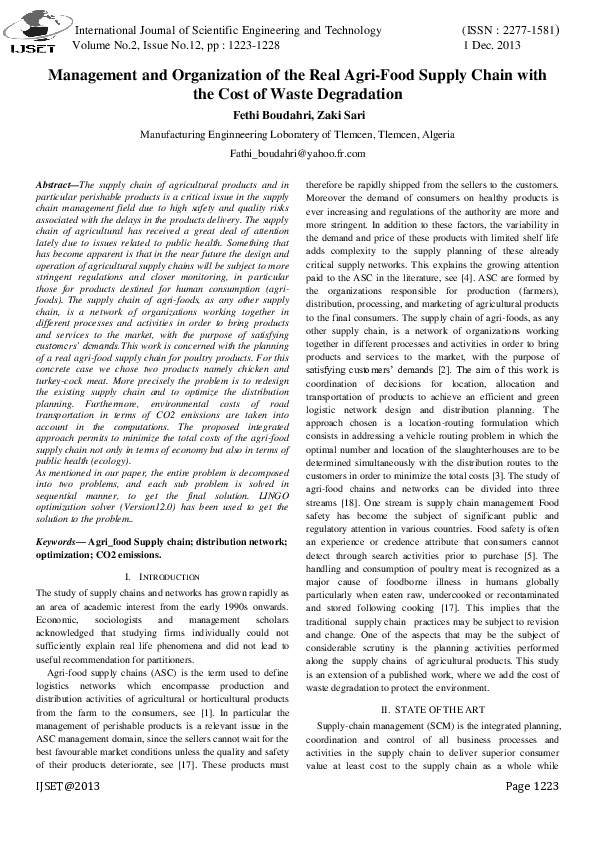 (PDF) Management and Organization of the Real Agri-Food Supply Chain with the Cost of Waste ...