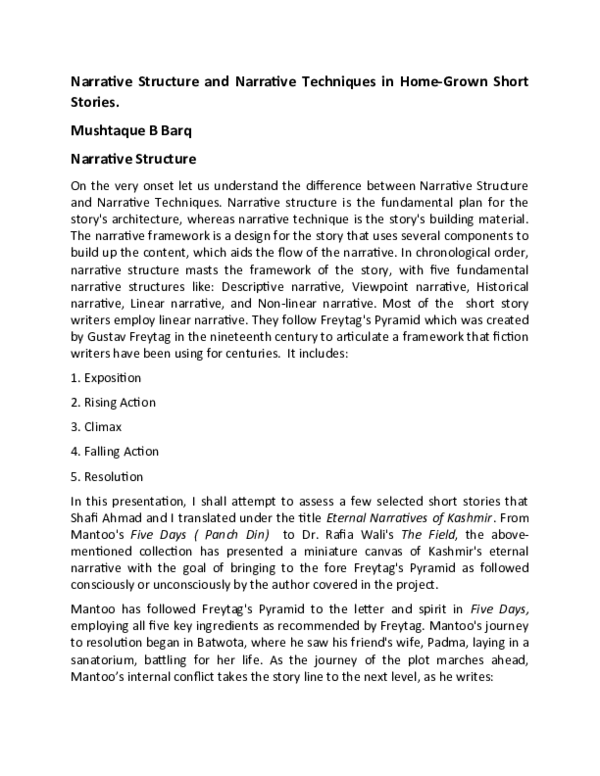 (DOC) Narrative Structure and Narrative Techniques in Home Grown Short ...