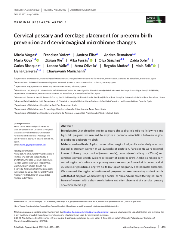 (PDF) Cervical pessary and cerclage placement for preterm birth ...