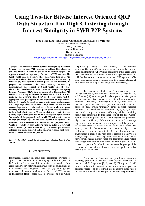 Using Two-tier Bitwise Interest Oriented QRP Data Structure for High ...