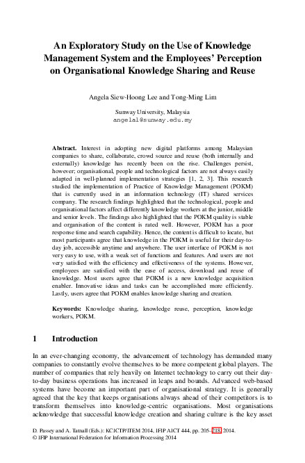 (PDF) An Exploratory Study on the Use of Knowledge Management System ...