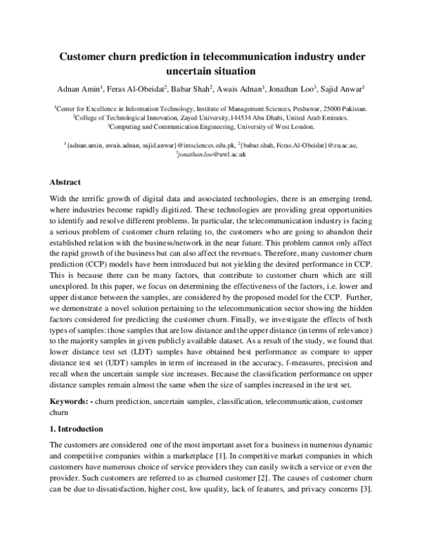 (PDF) Customer churn prediction in telecommunications