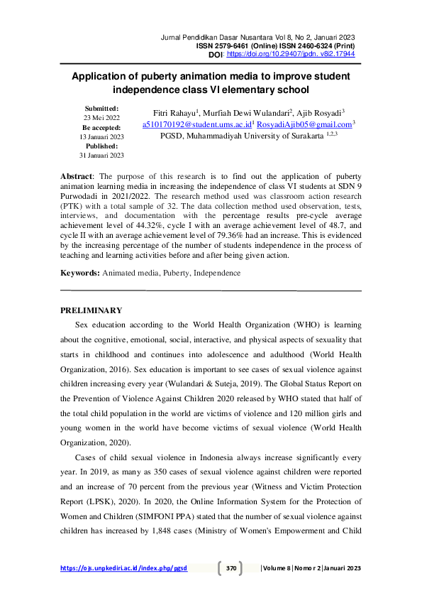 (PDF) Application of puberty animation media to improve student ...