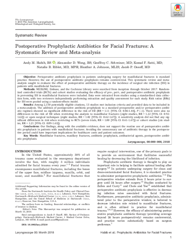 (PDF) Postoperative prophylactic antibiotics for facial fractures: A systematic review and meta ...