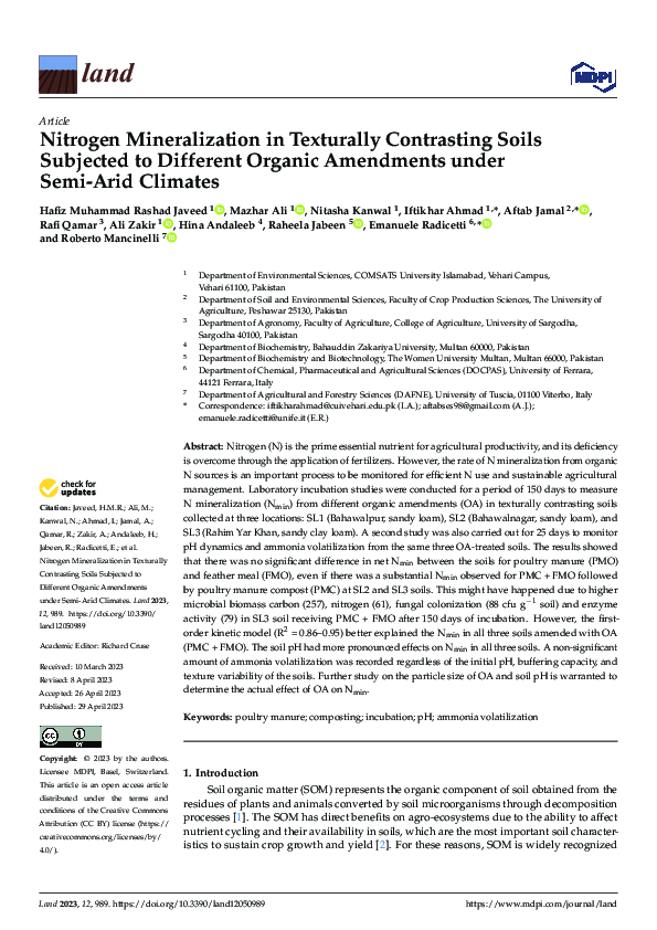 (PDF) Nitrogen Mineralization in Texturally Contrasting Soils Subjected to Different Organic ...