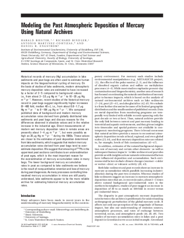 (PDF) Modeling the Past Atmospheric Deposition of Mercury Using Natural ...