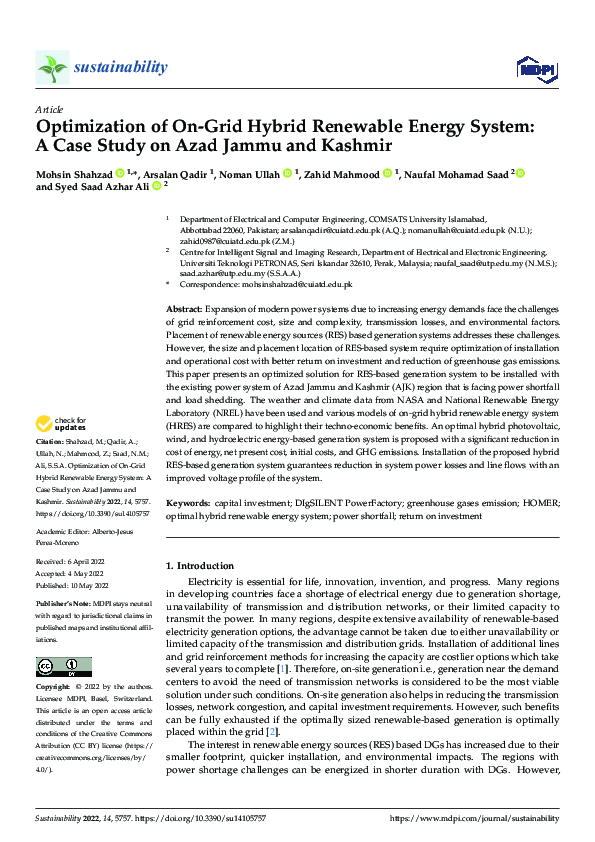 Pdf Optimization Of On Grid Hybrid Renewable Energy System A Case