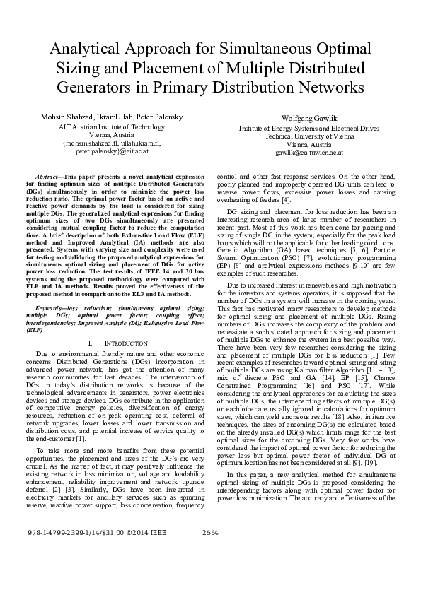 Pdf Analytical Approach For Simultaneous Optimal Sizing And Placement Of Multiple Distributed